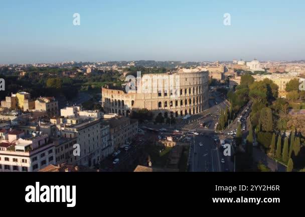 A 4K aerial video of the iconic Colosseum in Rome, Italy, capturing its ...