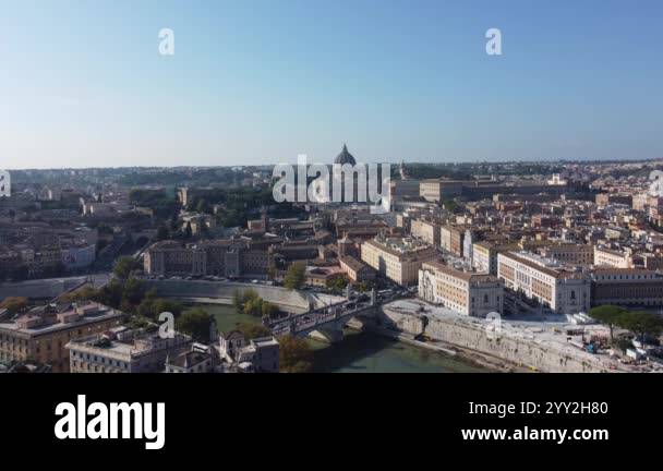 An aerial video of St. Peter's Basilica in Vatican City, showcasing its ...