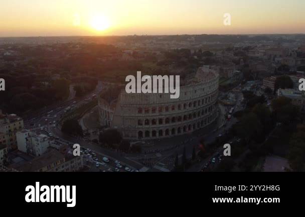 4K aerial video of the Colosseum in Rome, Italy, showcasing its ancient ...