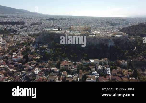 4K drone footage capturing an aerial view of the Acropolis and Parthenon in Athens, Greece Stock ...