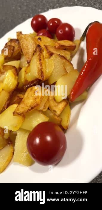 Fried potatoes, delicious, frying pan, plate, oil, salt, cook, food ...