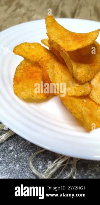 Chips on a plate, snacks, appetizer, salty, food, eat, table, kitchen ...