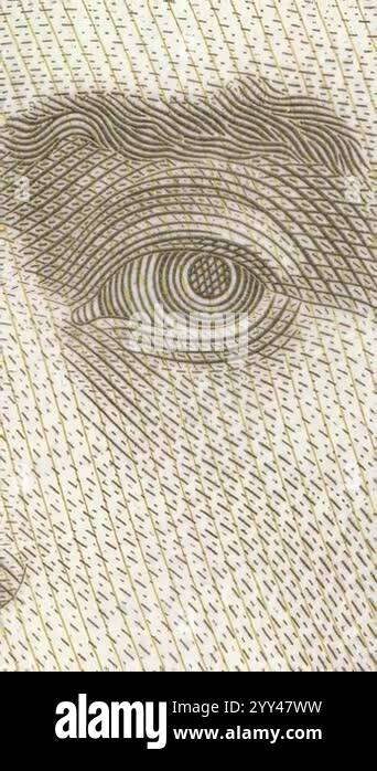 Detailed zoom-out video of engraved portrait on 100 UAH banknote ...