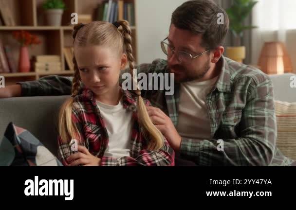 Family argument offended Caucasian child little kid girl avoid ignoring ...