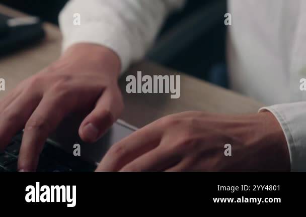 Caucasian entrepreneur man close up businessman programmer typing ...