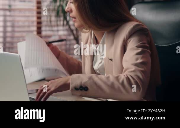 Stressed nervous multitasking Caucasian businesswoman female girl ...