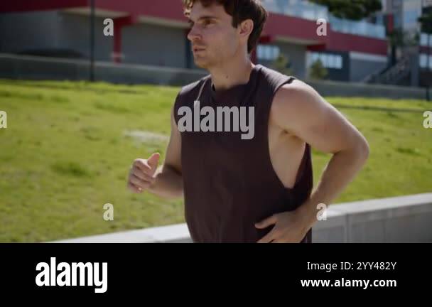 Caucasian man athlete sportsman outdoor sport sportive running runner ...