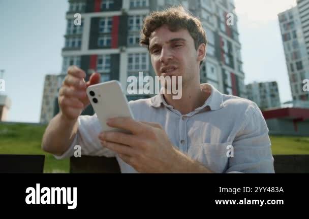 Caucasian man mobile phone smartphone error problem broken businessman ...