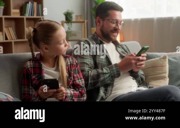 Family device overuse. Caucasian male daddy parent man typing screen ...