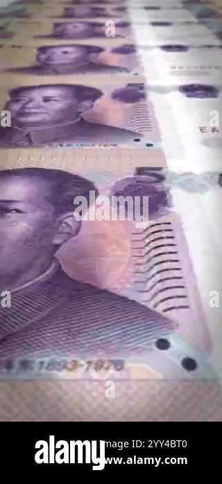 Banknotes of five renminbi chinese rolling, cash money, loop. 4K ...