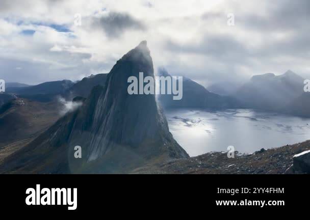 Clouds are passing over the majestic segla mountain on senja island in ...