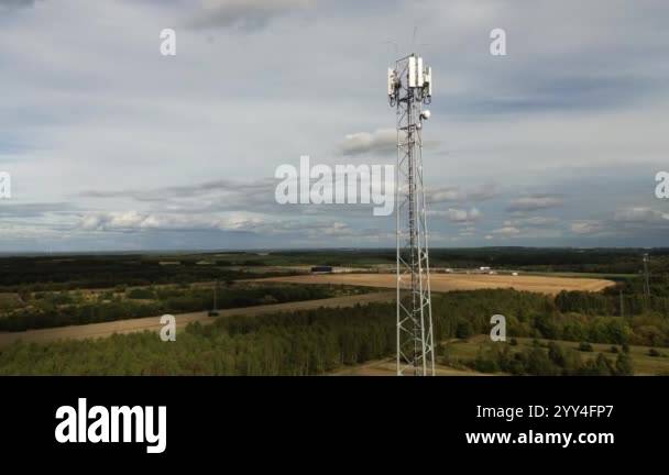 Wireless telecom tower in countryside landscape Stock Video Footage - Alamy