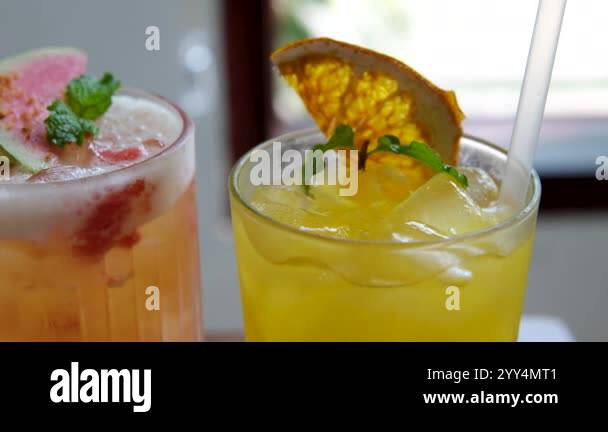 Refreshing summer soft lemonade drink with lemon, citrus, orange ...