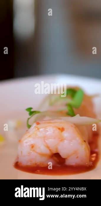 Shrimp prawn barbecue with tomatoes and spices. Composition of many ...