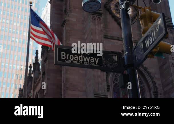 Broadway and Wall St street sign, New York, USA. Wall Street and ...