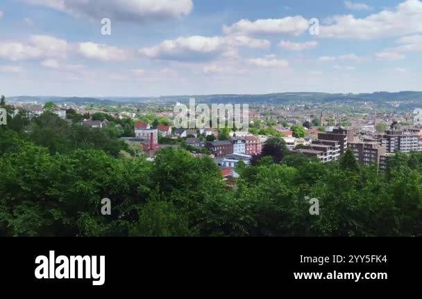 High Angle Pan over Wuppertal Oberbarmen, Barmen from skywalk in the ...