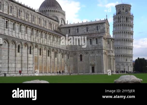 Leaning tower of Pisa, Italy and duomo dome marble architecture 4k ...