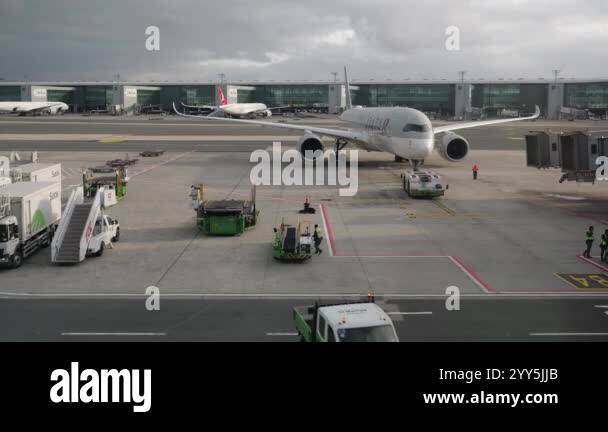 Istanbul, Turkey - 12 1 2024: Pushback truck pushing Qatar Airways ...