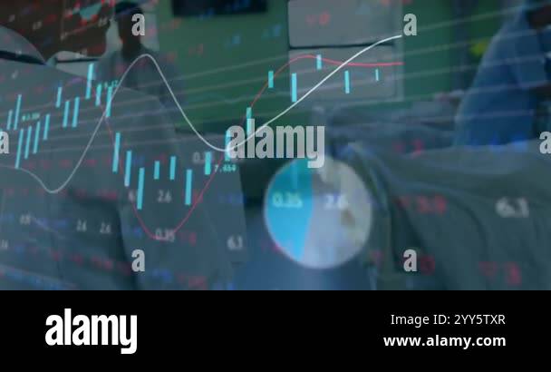 Financial data charts and graphs animation over business office ...