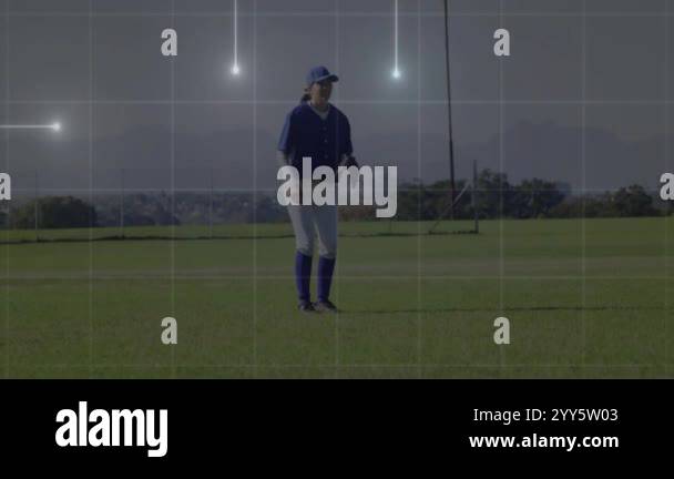 Baseball player catching ball with network connections animation over ...