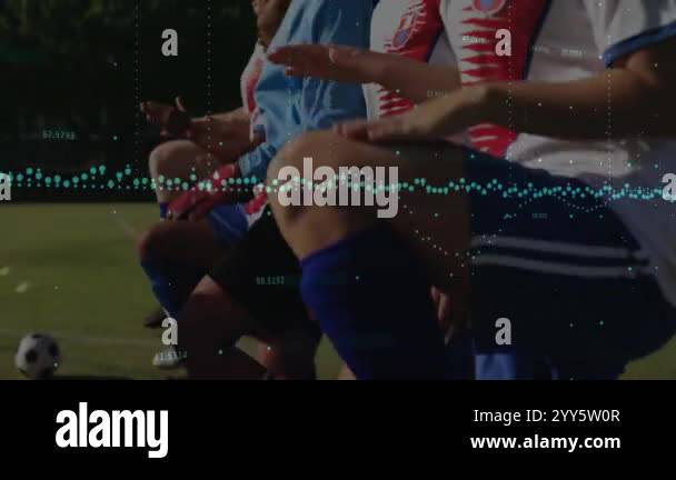 Running athletes in sportswear with data points animation over them ...