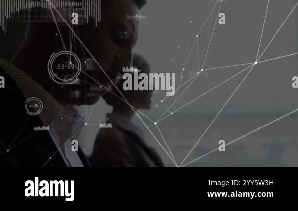 Data processing and network connections animation over business ...