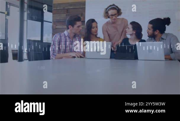 Processing financial data, diverse business team collaborating with ...