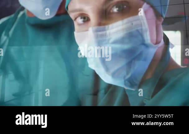 Medical professionals wearing masks and scrubs over healthcare ...