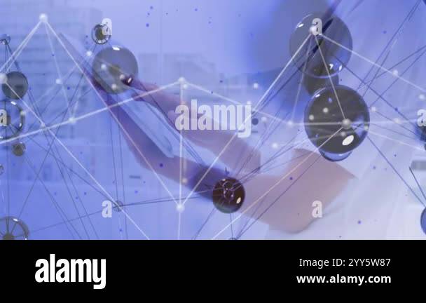 Network of connections and data processing animation over person using ...