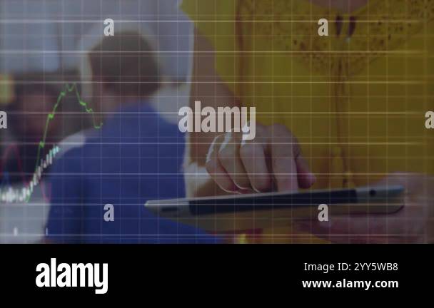 Analyzing Financial Data Animation Over Person Using Tablet In Office Finance Data Analysis
