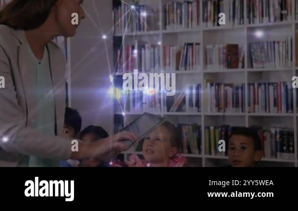 Learning in library, children with digital network connections ...