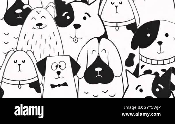 Black and white cartoon dogs with various expressions, animation ...
