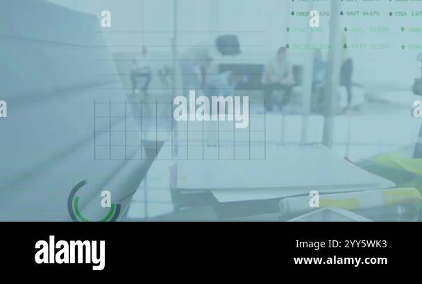 Financial data charts and graphs animation over business meeting in ...