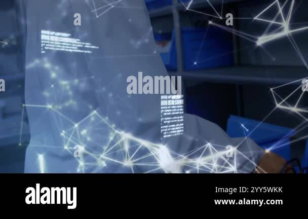 Network Connections And Data Processing Animation Over Person Working In Office Technology