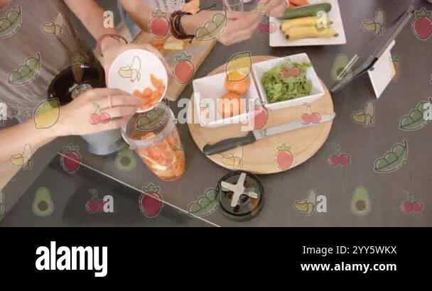 Preparing smoothie with fresh fruits and vegetables, healthy food ...