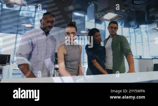 Business data analytics animation over diverse team collaborating in ...