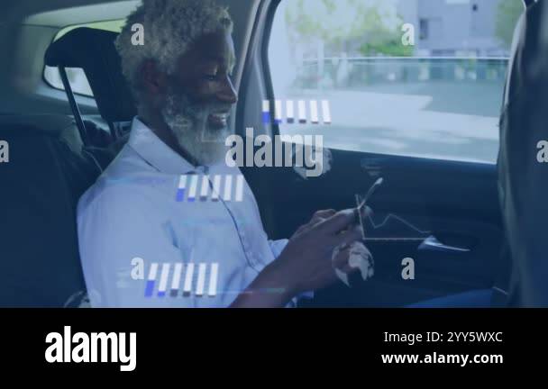 Analyzing data and global connections animation over man using ...