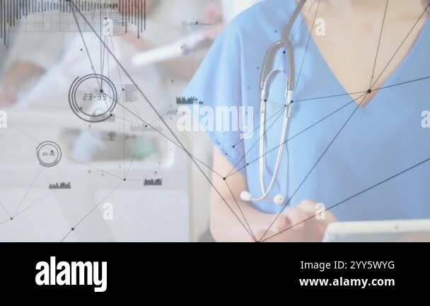 Data processing and network connections animation over healthcare ...