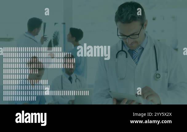 Processing medical data animation over doctors working in hospital ...