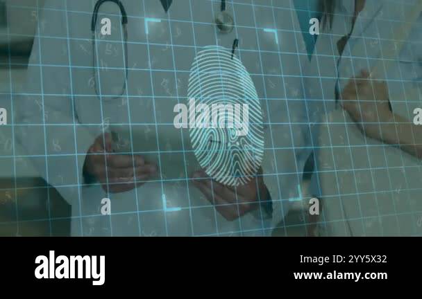 Scanning fingerprints animation over medical professionals using tablet ...