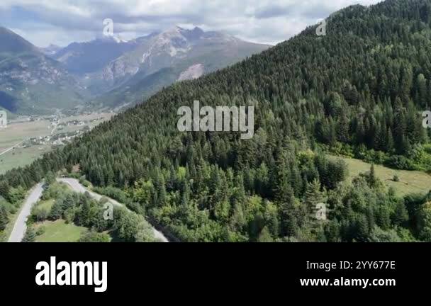 Aerial view of majestic Caucasus Mountains from Hatsvali Ski Resort ...