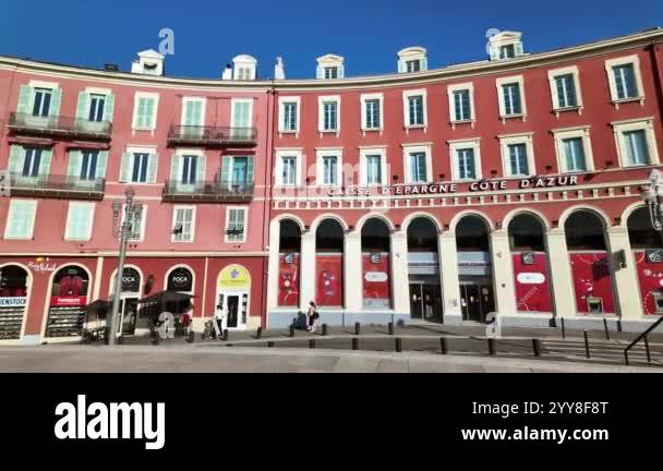 Nice, France - October 7, 2024: The facade of a Red building in Place ...