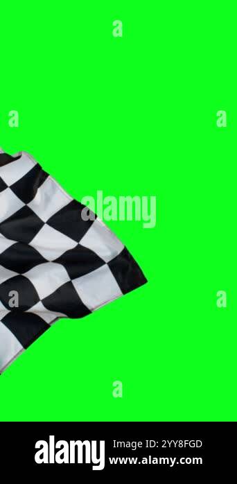 Super Slow Motion of Checkered Race Flag Waving Continuously in the ...