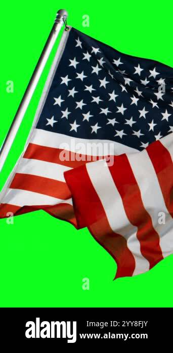 Super Slow Motion of Waving Flag of USA Isolated on Green Background ...