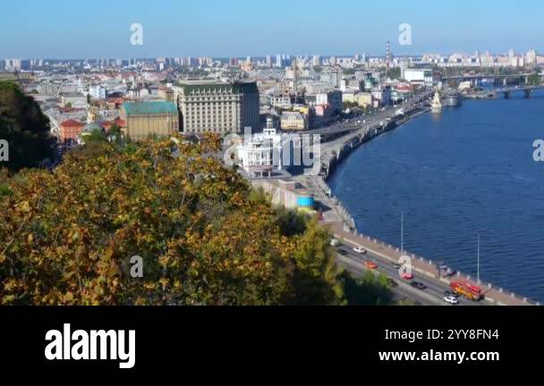 Kyiv, Ukraine - October 9, 2024: Panoramic view of Poshtova Square and ...