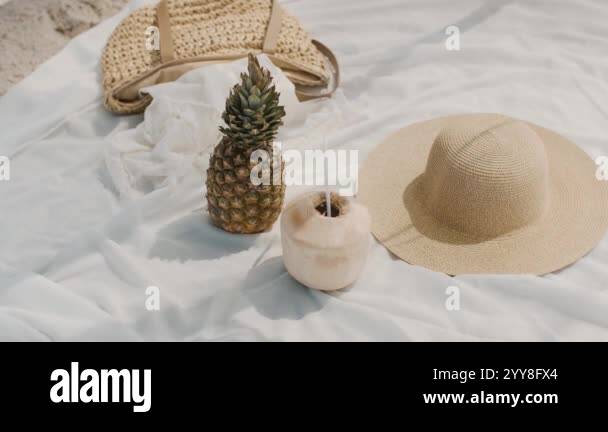 Slow motion footage of a tropical beach setting featuring a handmade ...