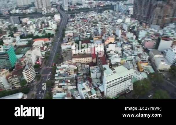 An urban landscape filled with tower blocks and commercial buildings ...