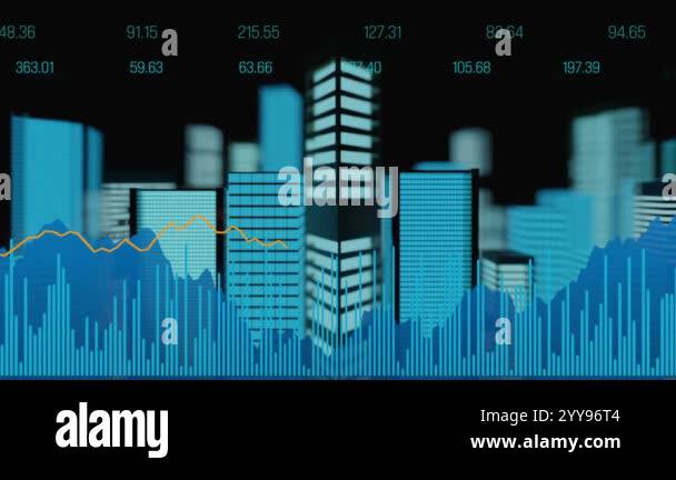 Stock market and exchange concept with skyline and skyscrapers in the ...