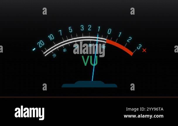 Front view VU (Volume Unit) or level meter. Sound mixer, recording ...