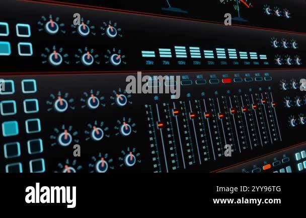 Sound mixer with volume unit, equalizer, buttons and slide control ...